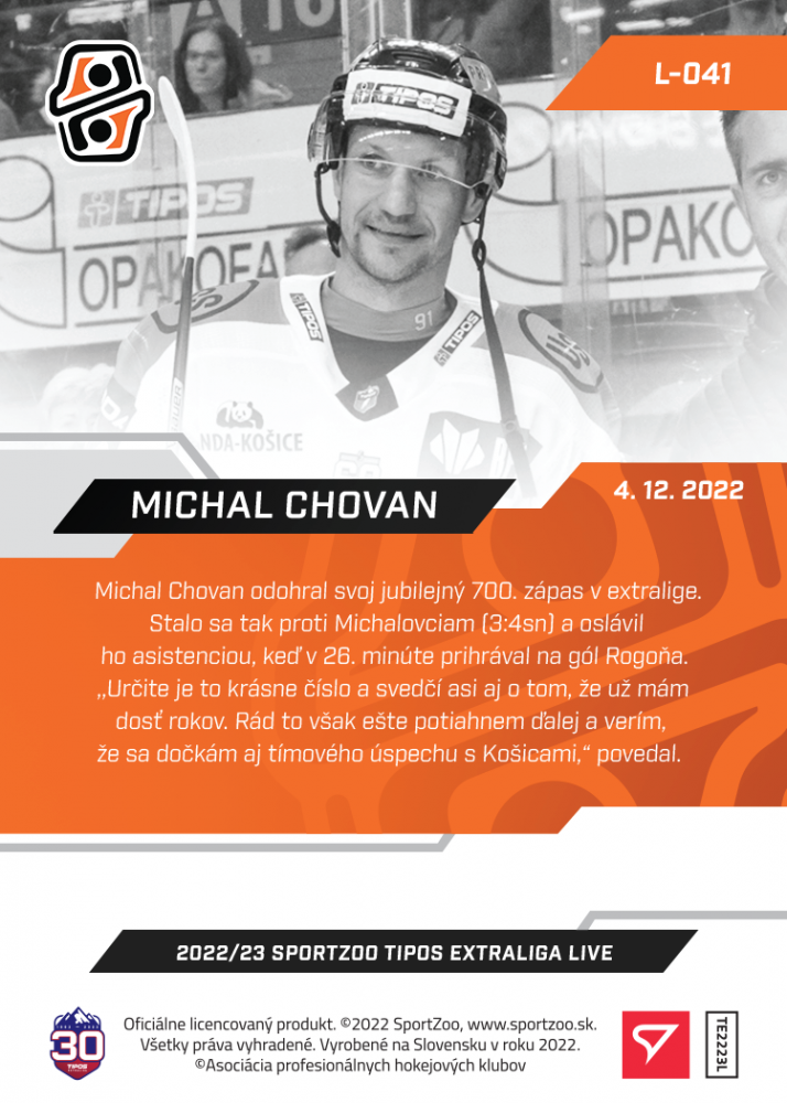 L-041 Michal Chovan TEL 2022/23 LIVE :: SportZoo