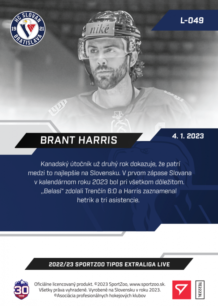 L-049 Brant Harris TEL 2022/23 LIVE :: SportZoo