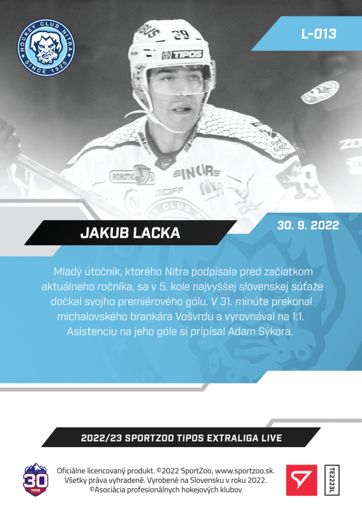 L-013 Jakub Lacka TEL 2022/23 LIVE :: SportZoo