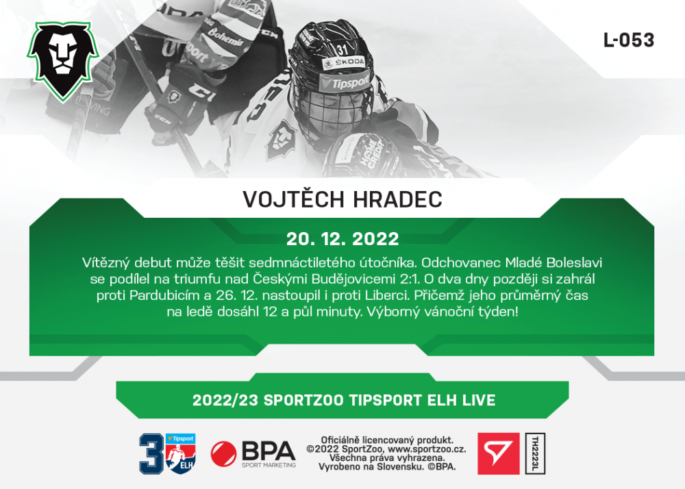 L-053 Vojtěch Hradec TELH 2022/23 LIVE :: SportZoo