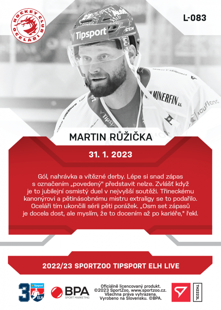 L-083 Martin Růžička TELH 2022/23 LIVE :: SportZoo