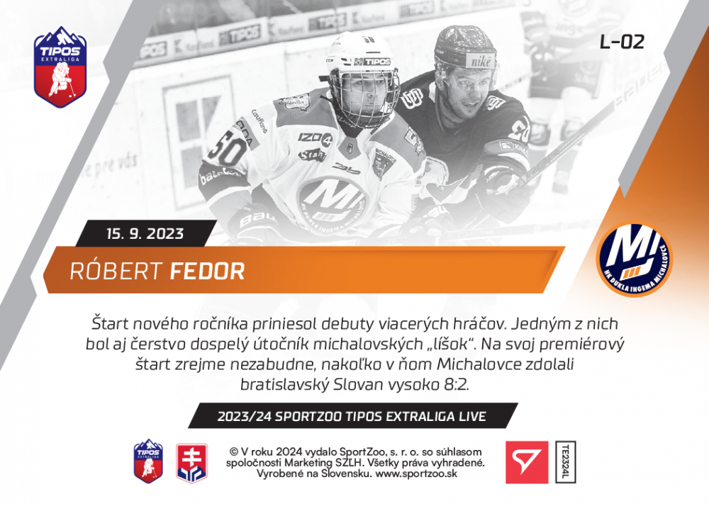 L-02 SADA Róbert Fedor TEL 2023/24 LIVE + HOLDER :: SportZoo